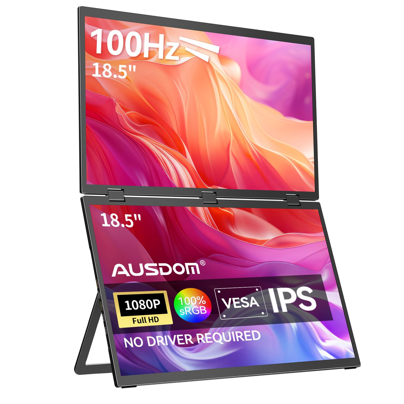 Amazon.com: AUSDOM 18.5" Dual Screen Portable Monitor, 18.5 inch 100Hz ...