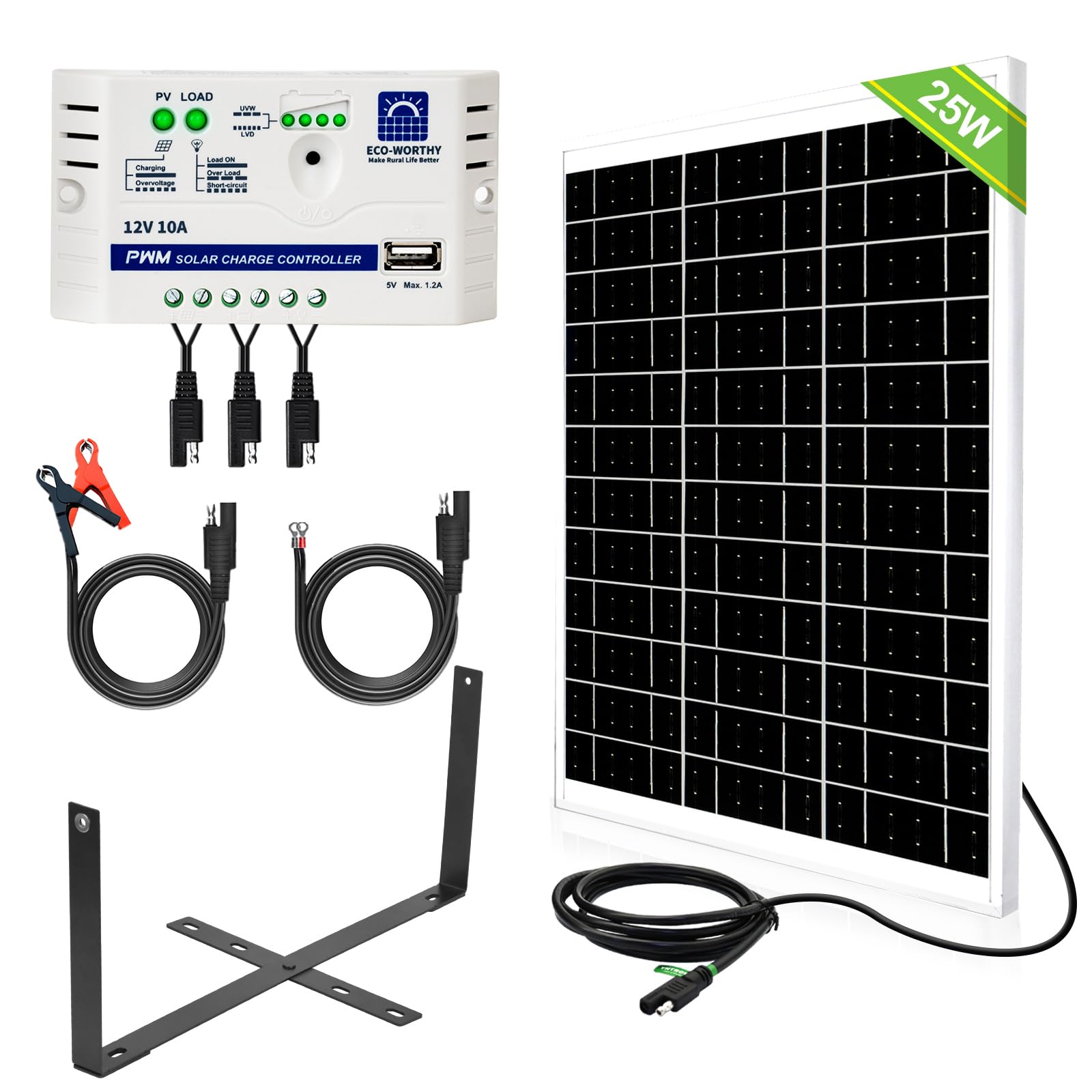 ECO-WORTHY 25W 12V Monocrystalline Solar Panel Kit with Solar Charge ...
