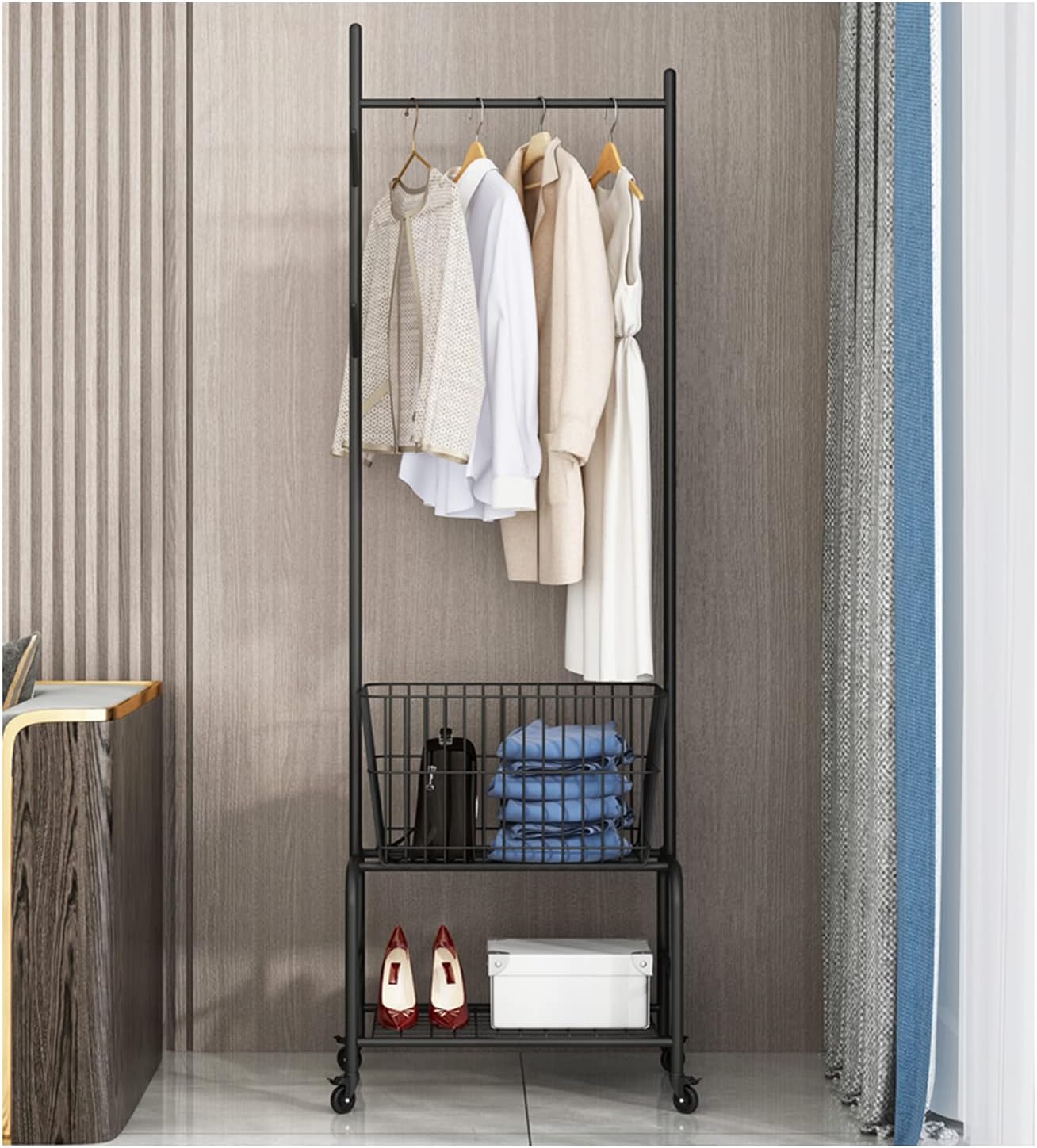 Amazon.com: ARALEL Garment Rack Nordic Metal Clothing Rack On Wheels ...