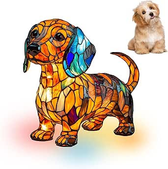 Atlodas Dachshund Lamp, Dogs Stained Resin Tabletop Night Light, Dog ...