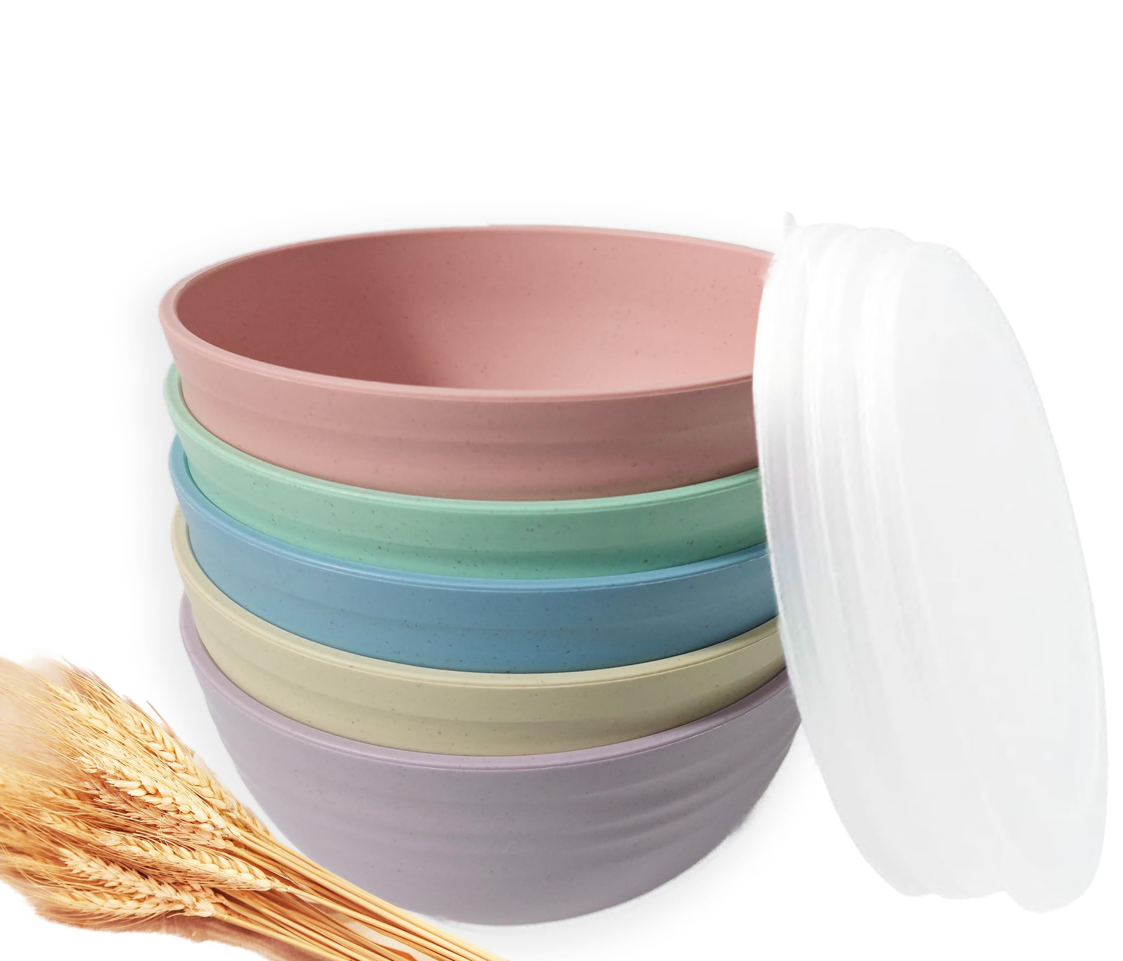 Amazon.com | 5 Pack Unbreakable Wheat Straw Bowls with Lid, 26 OZ ...