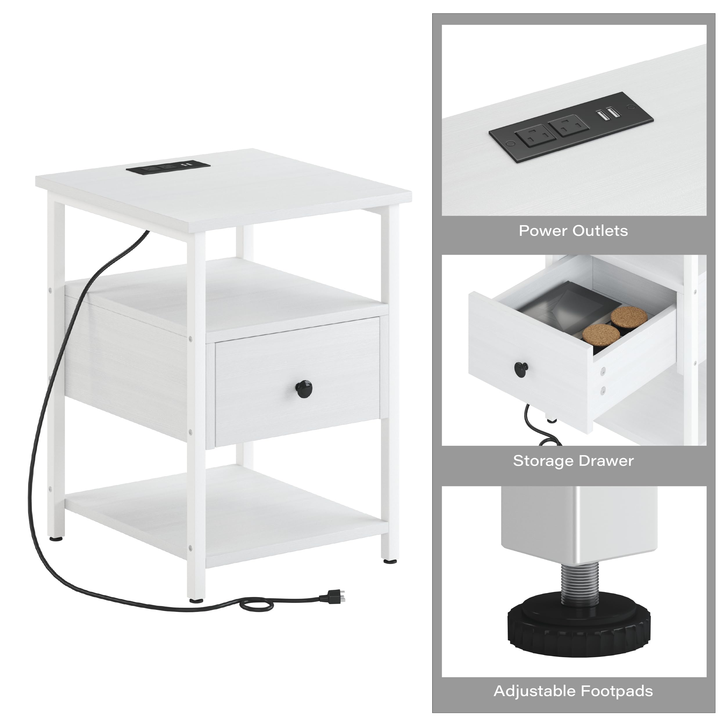 Premium Wood & Metal Plug in End Table 2 Pack, Sturdy & Long Lasting ...