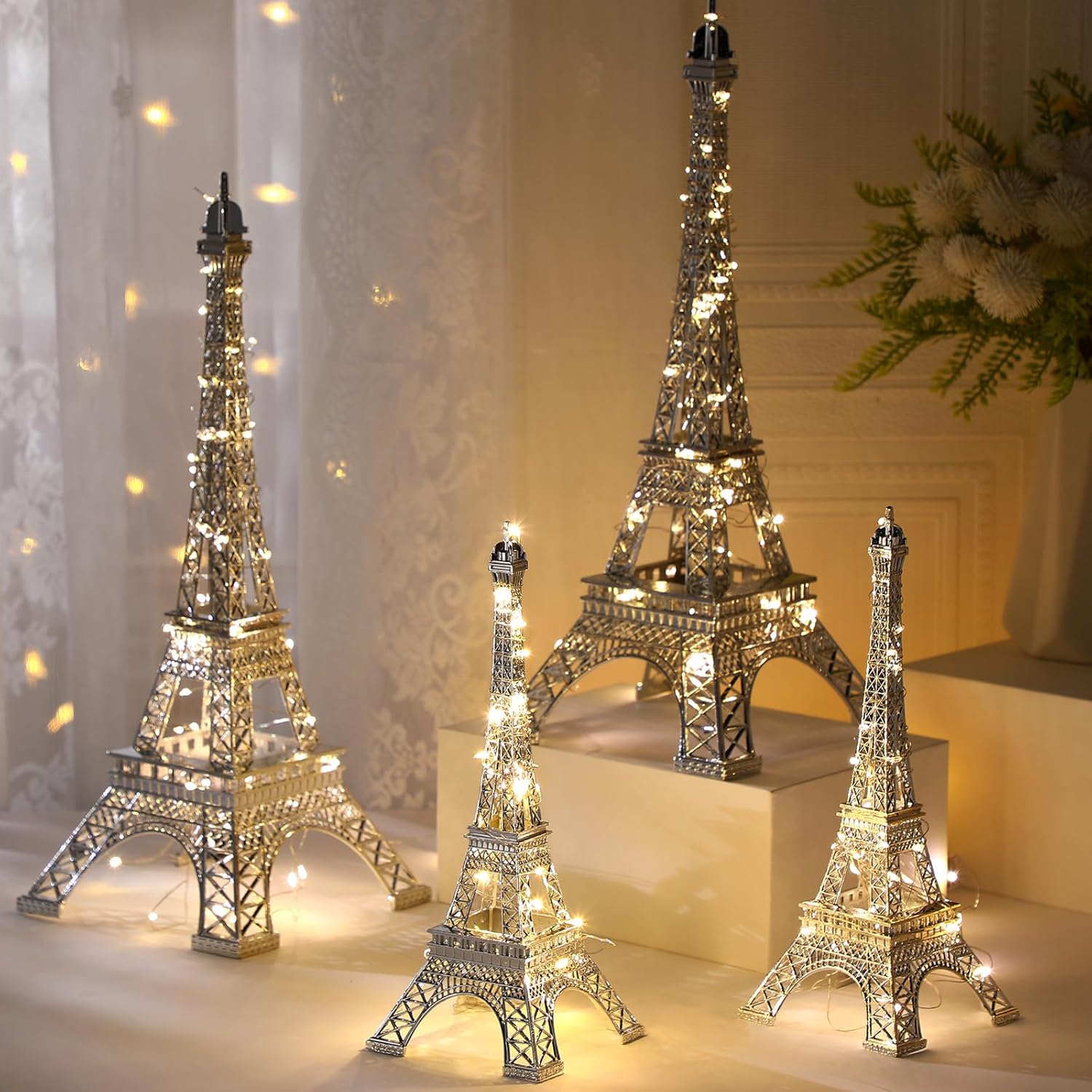Amazon.com: Briwooody 4 Pcs Eiffel Tower Statue Decor 15 Inch 10 Inch ...
