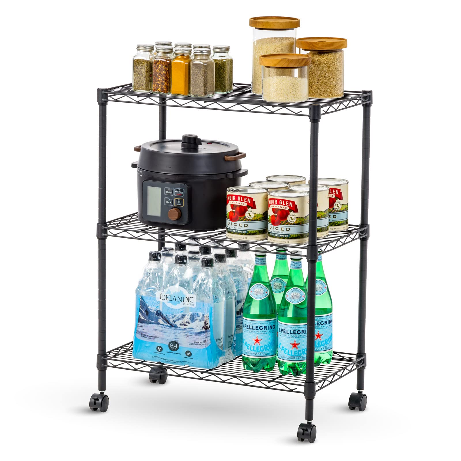 IRIS USA 3-Tier Steel Storage Rack with Removable Casters, Rolling ...