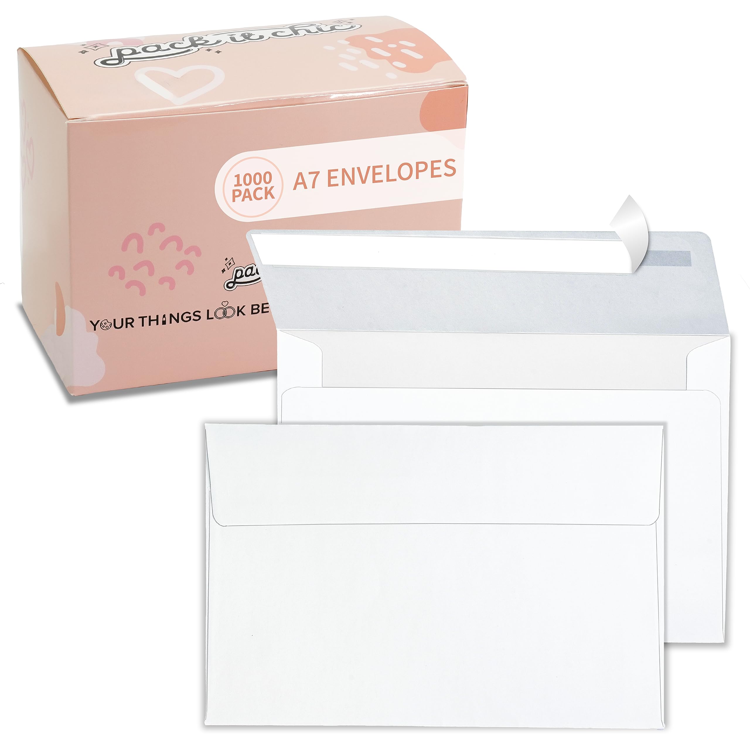Pack It Chic - A7 White Envelopes 1000 Count) Self Seal Envelopes for ...