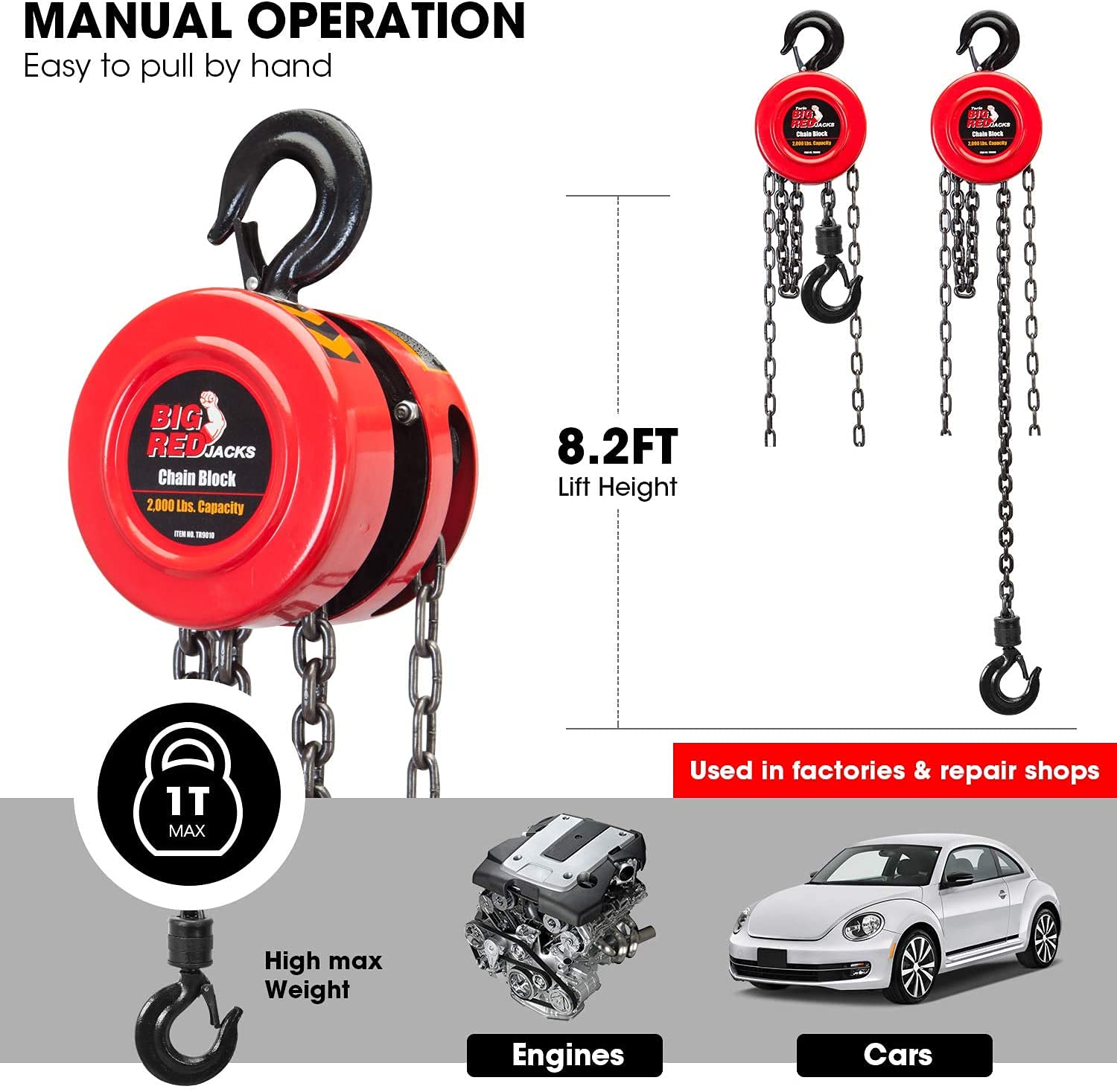 Snapklik.com : HPDMC Hand Chain Hoist 1 Ton / 2000 Lbs Capacity 8ft / 2 ...