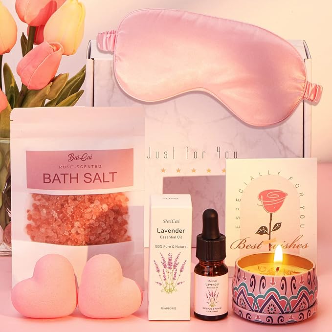 Rose & Lavender Pamper Hampers For Women, Relaxation Spa Gift Set ...