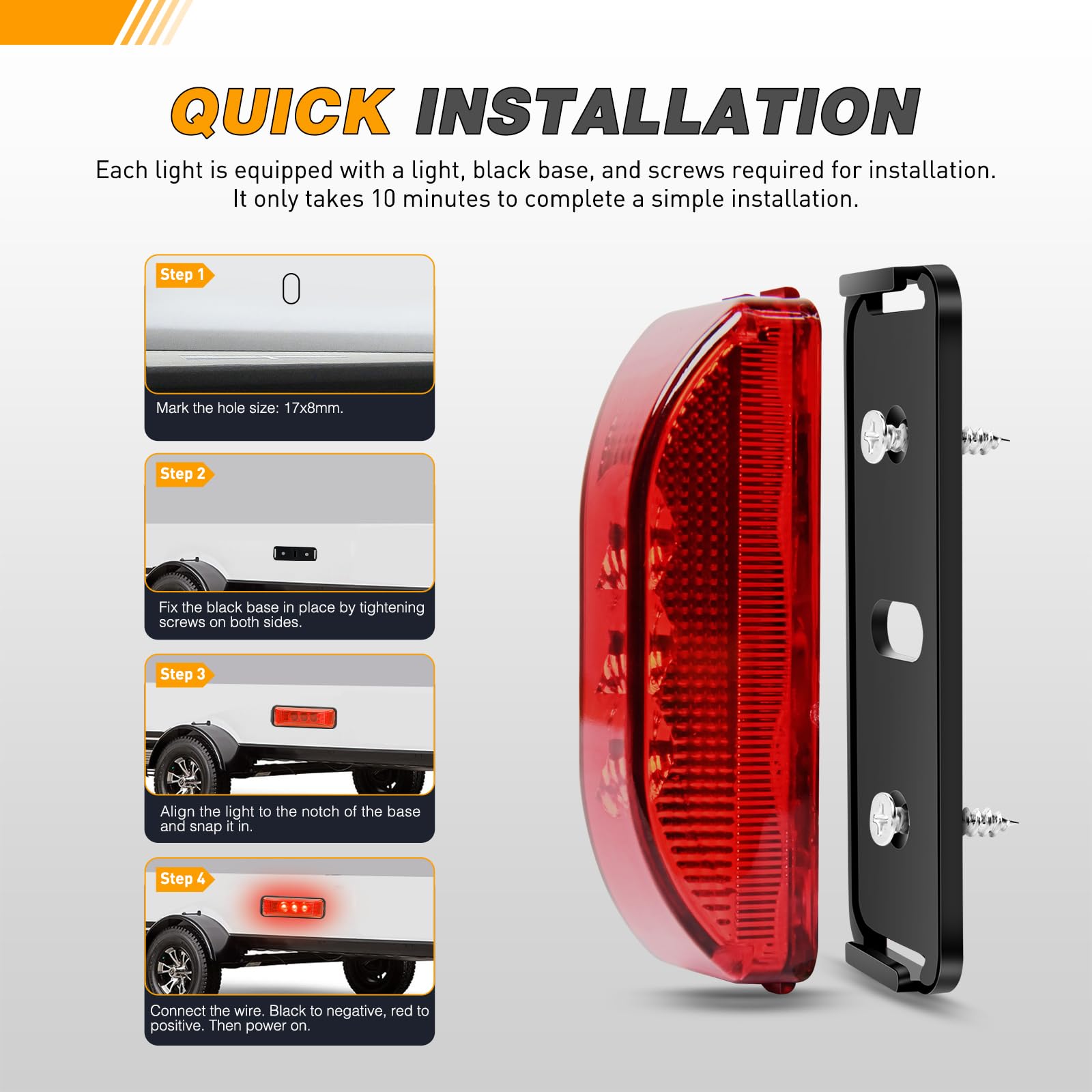 Snapklik.com : 39Inch Marker Light 10PCS Red Amber 3LED Front Rear Side ...