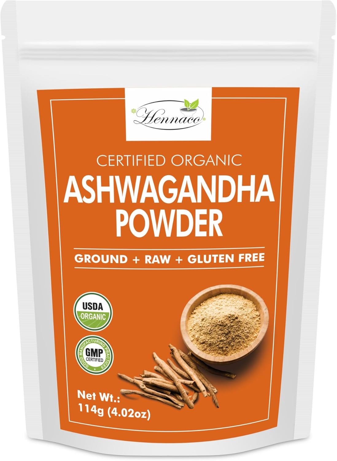 Amazon.com: hennaco Organic Ashwagandha Powder| Resealable Zip Lock ...
