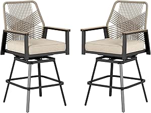Amazon.com: MIXPATIO Outdoor Bar Stools Set of 2, 360° Wicker Swivel ...