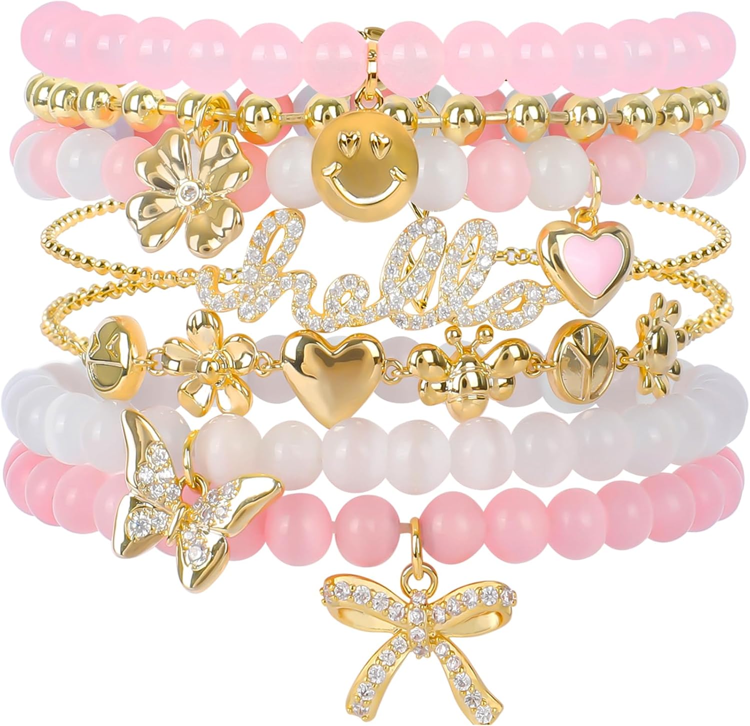 Amazon.com: Pink Beaded Bracelet for Women 7Pcs Stackable Opal Stone ...