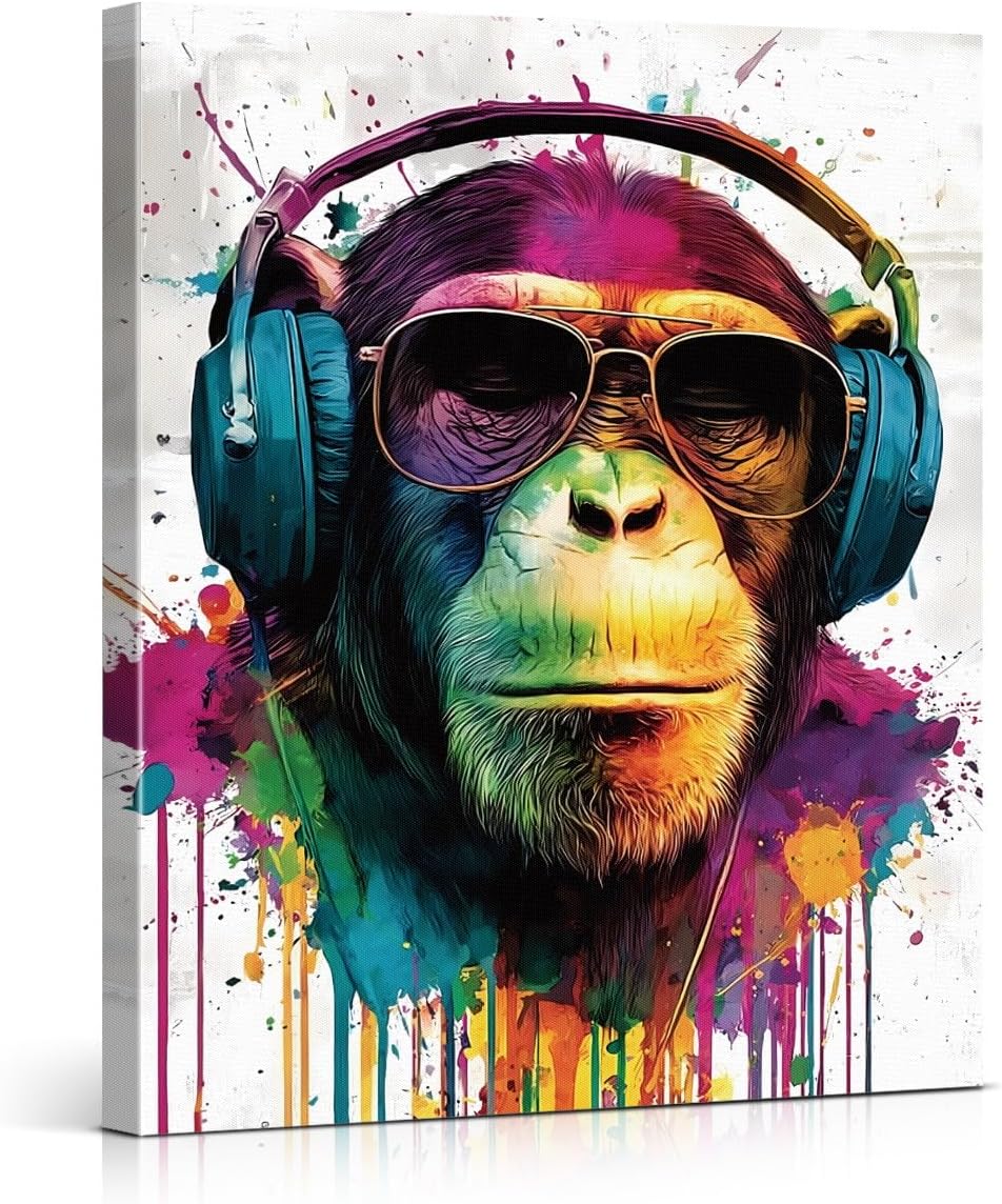 Amazon.com: Colorful Graffiti Gorilla Canvas Wall Art Print Funky ...