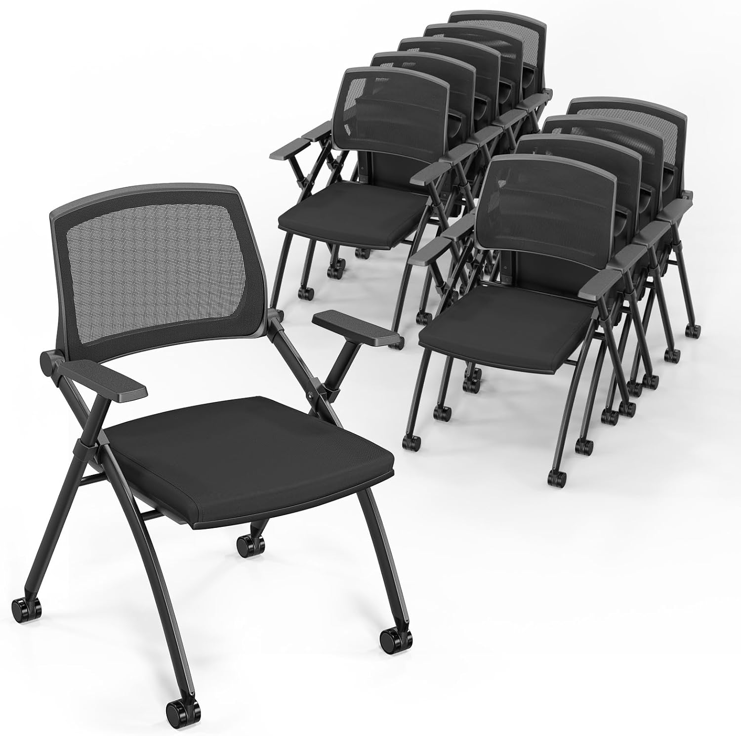 Amazon.com: VINGLI 10 Pack Stackable Conference Room Chairs with Wheels ...