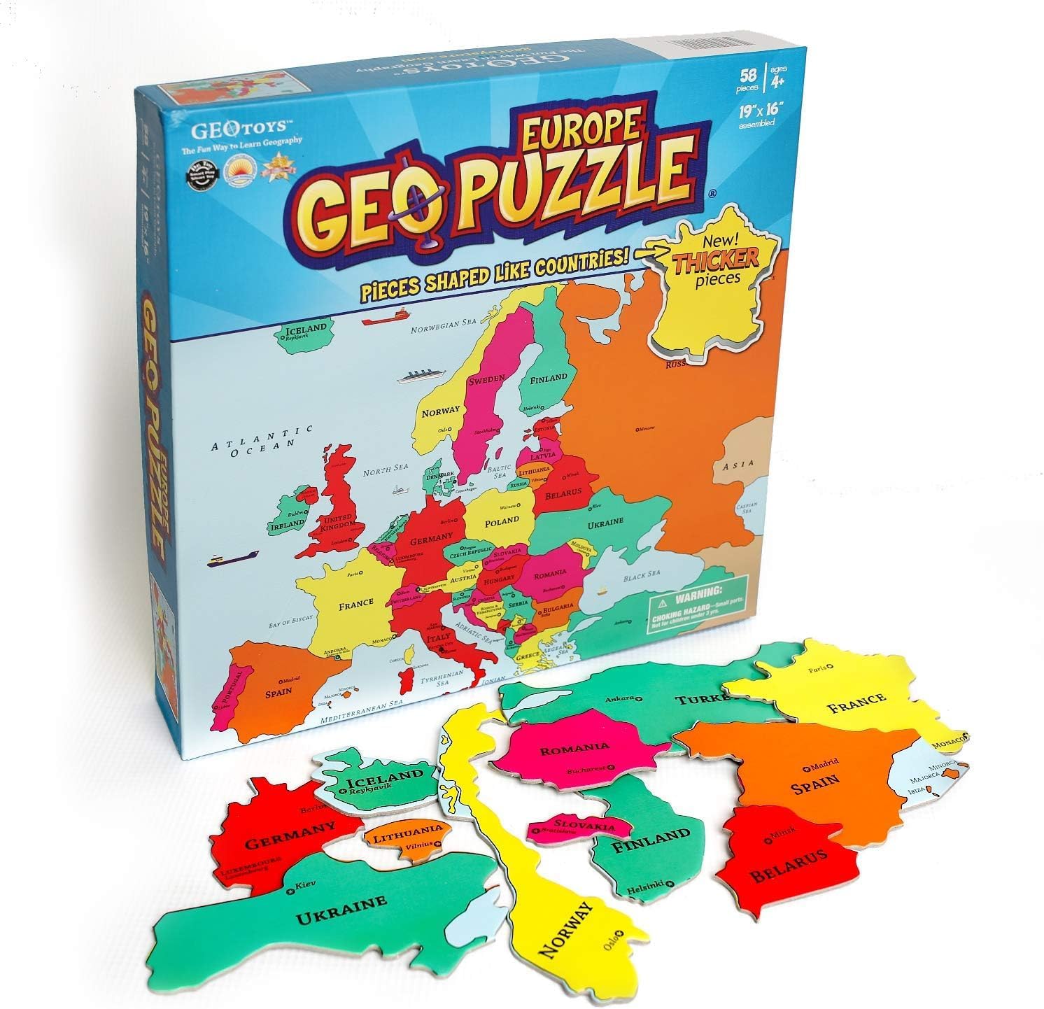 Amazon.com: GeoToys GeoPuzzle, Europe Shaped Jigsaw Puzzles, 58 Pc ...