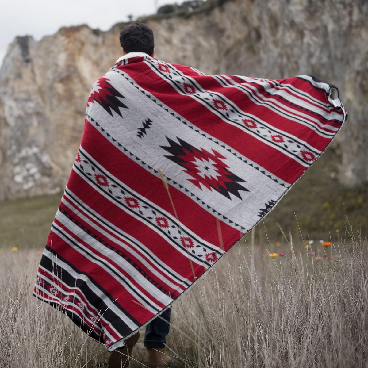 Amazon.com: Aztec Patterned Throw Blanket with Soft Sherpa Lining ...