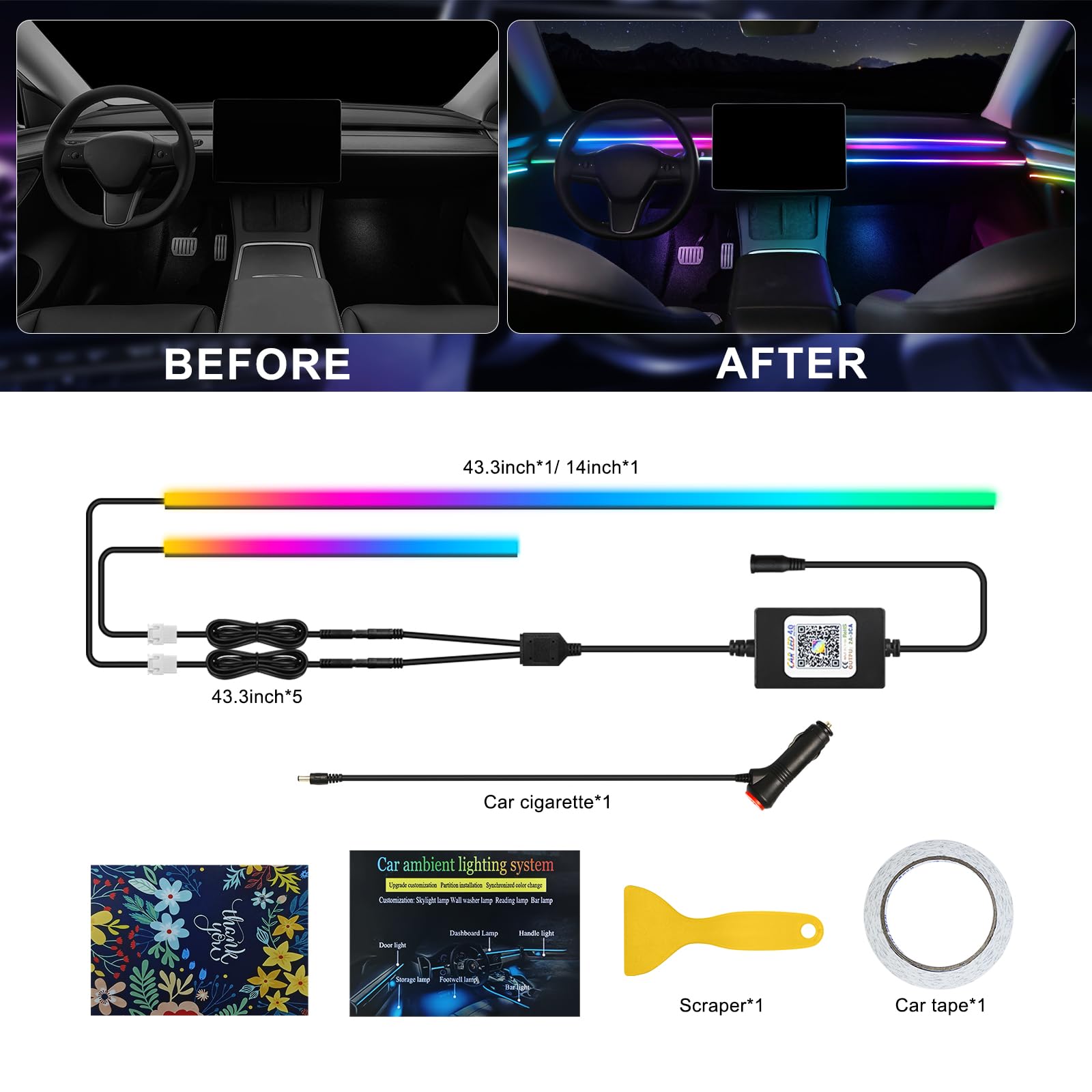 Snapklik.com : Dreamcolor Acrylic Interior Car LED Strip Light