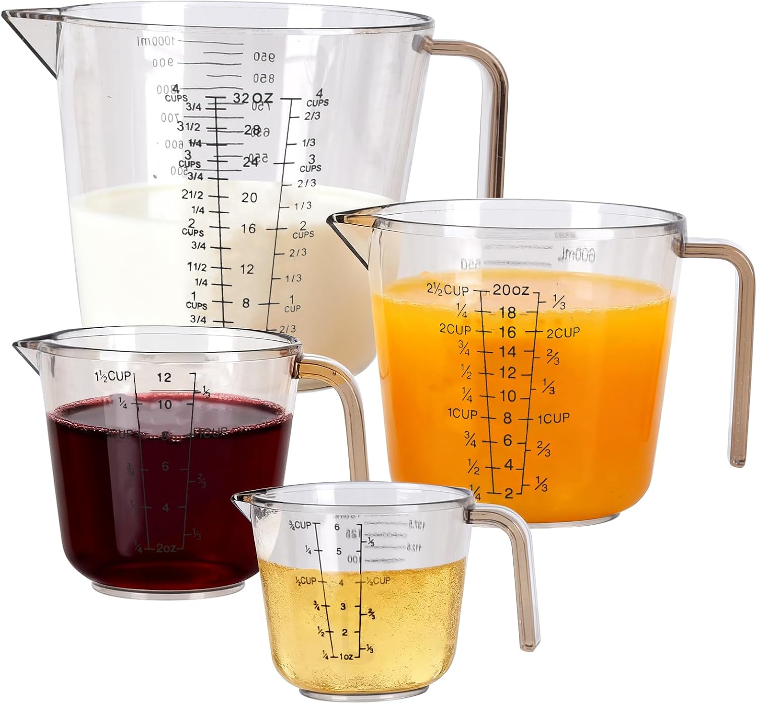 Amazon.com: 4 Cup Measuring Cups Sets,4 Sizes 150/300/600/1000ML,Liquid ...