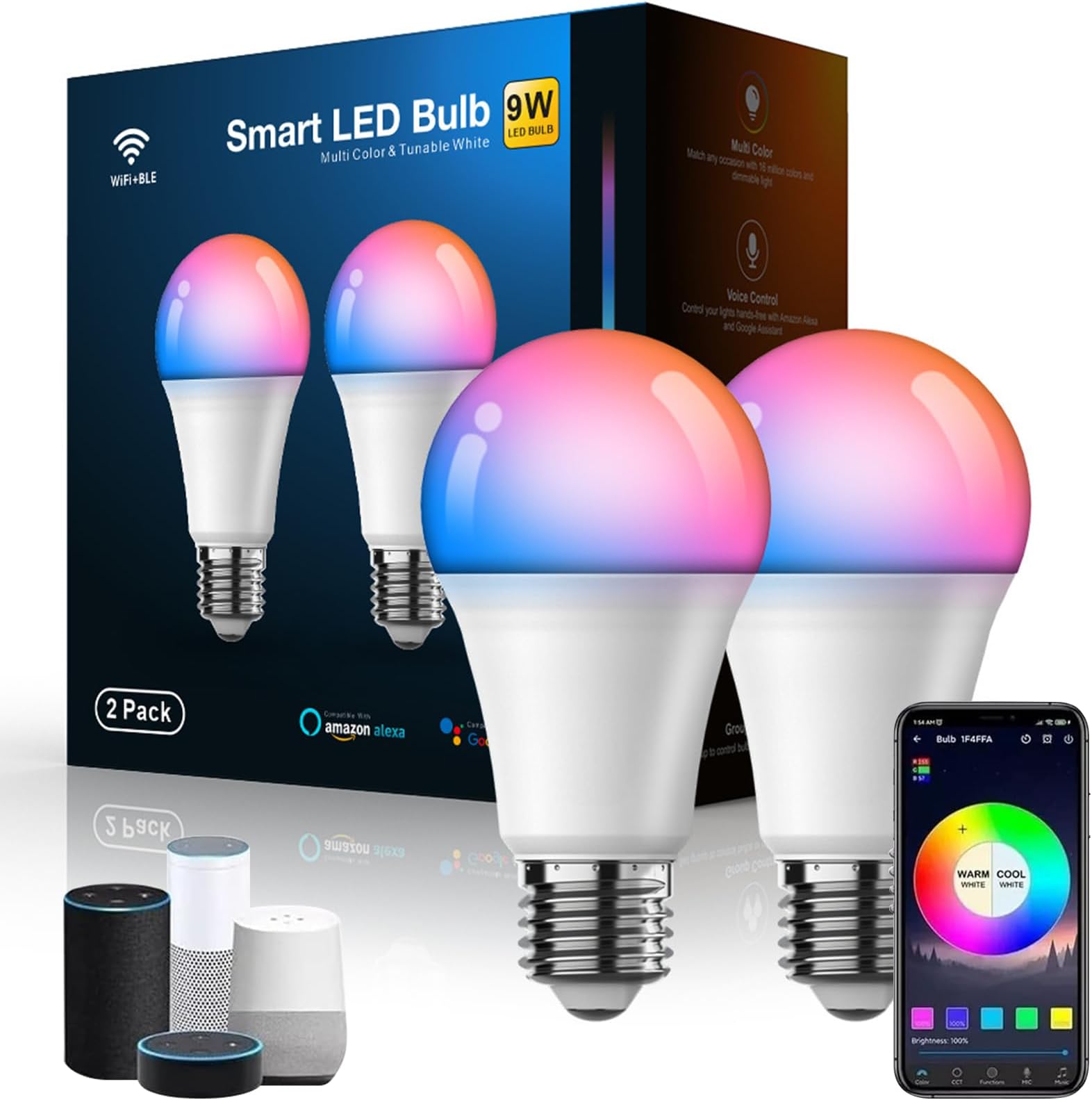 Focos Inteligentes Led Wi-Fi RGB+ Luz Blanca Fría y Cálida 806 Lumens ...