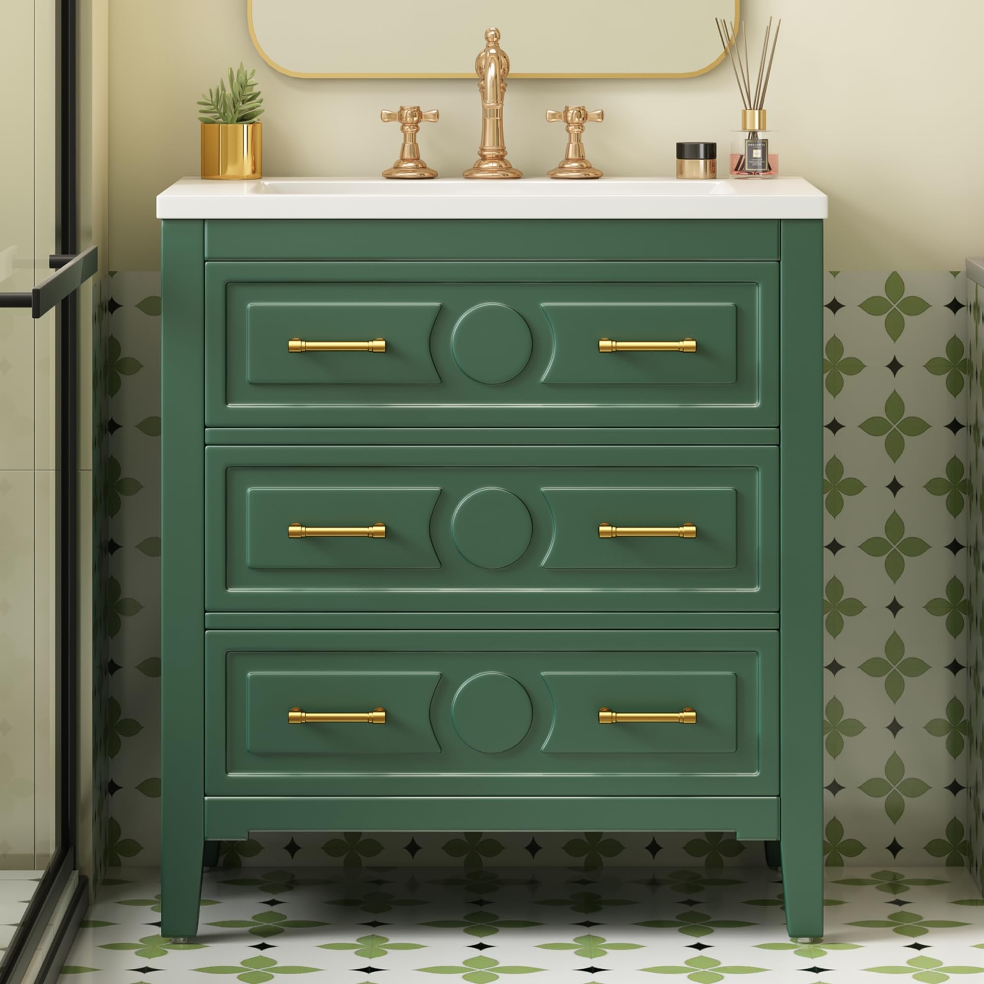 Amazon.com: Merax 30" Bathroom Vanity with Sink Top, 3-Drawer Bathroom ...