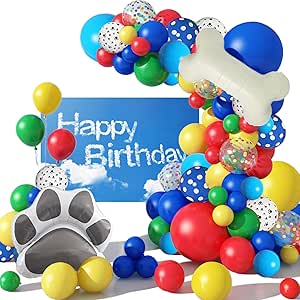 Amazon.com: Paw Balloons Garland Arch Kit, Red Yellow Blue Green Paw Balloon and Dog Bone Paw ...