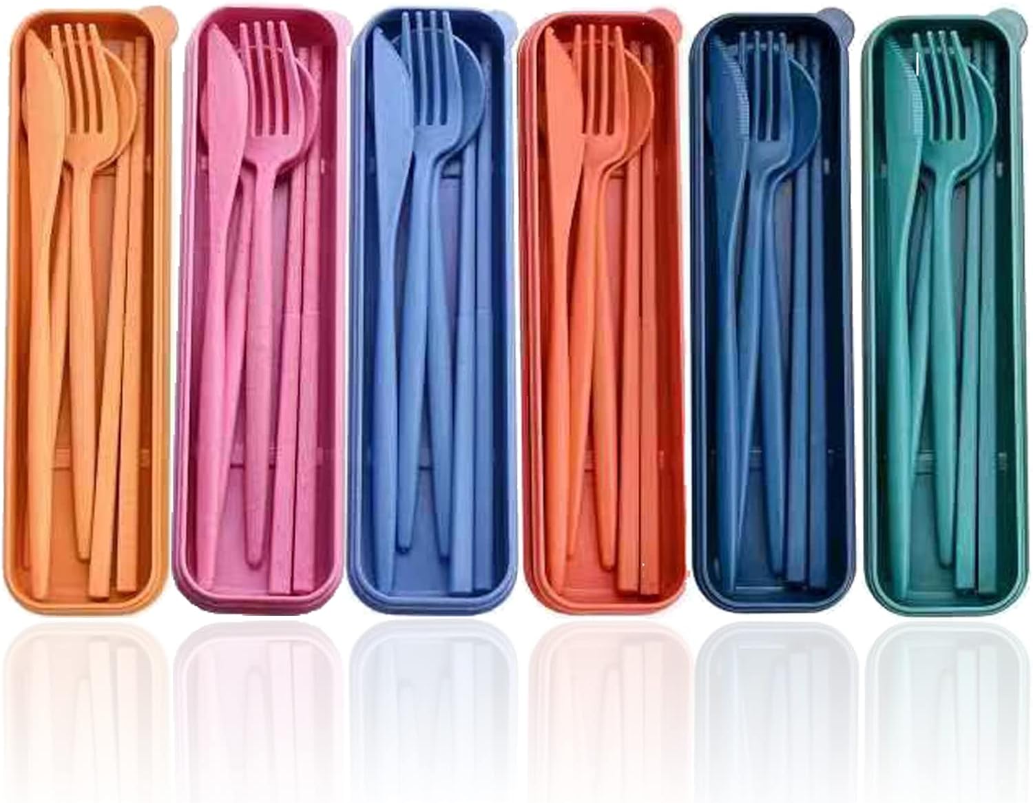 Tneene 6 Sets Wheat Straw Cutlery,Portable Travel Utensils Spoon Fork ...