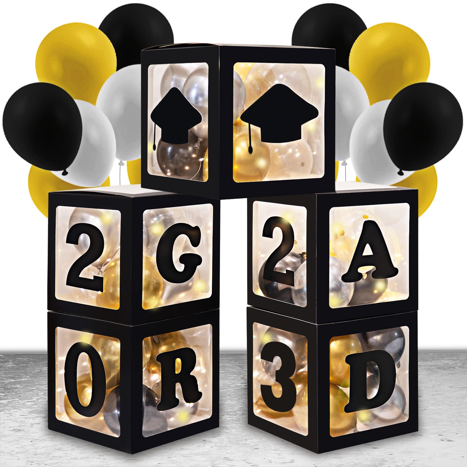 2023 Graduation Decorations Balloon Boxes 5 Pcs Black Balloon Boxes ...