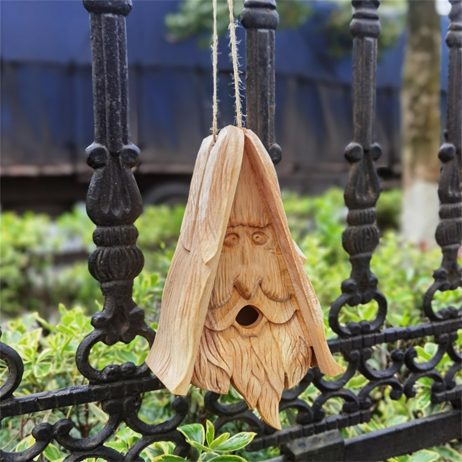 Amazon.com: Happy Spirit Birdhouse, Rustic Old Man Face Hand Carved ...