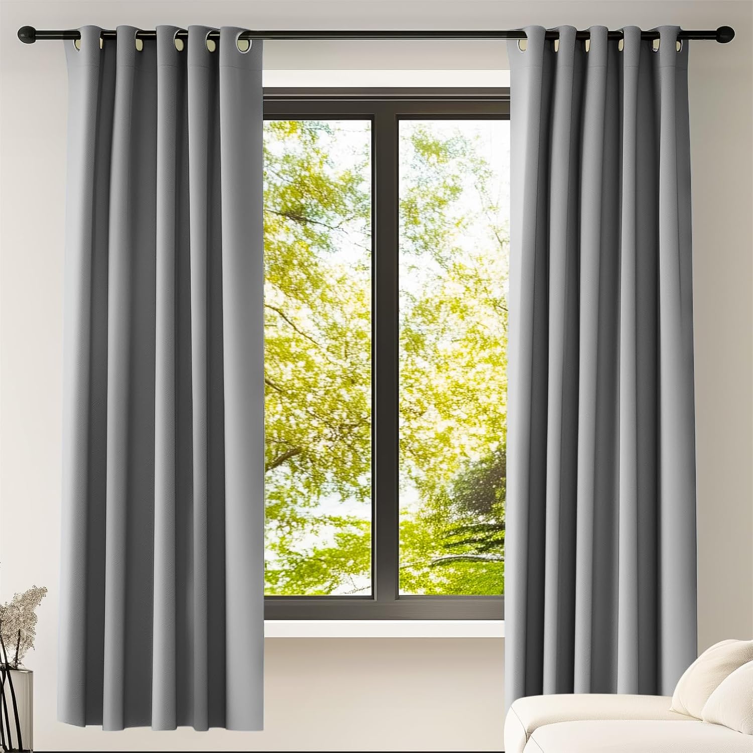 Amazon.com: ORINOVA Grey Blackout Room Darkening Thermal Insulated Curtains with Grommets for ...