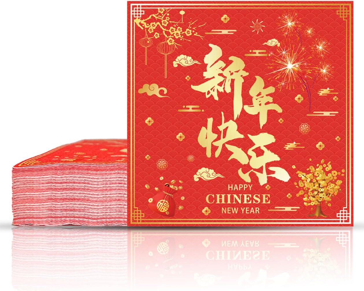 Chinese New Year Decorations, 20Pcs Chinese New Year Napkins Red Gold ...