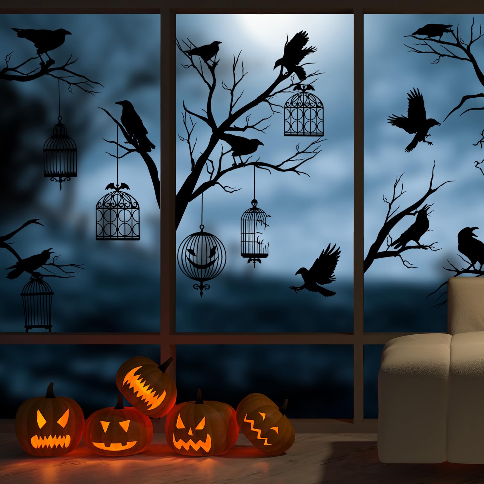 9 Sheets Black Crow Cage Gothic Halloween Window Stickers 9 Sheets ...