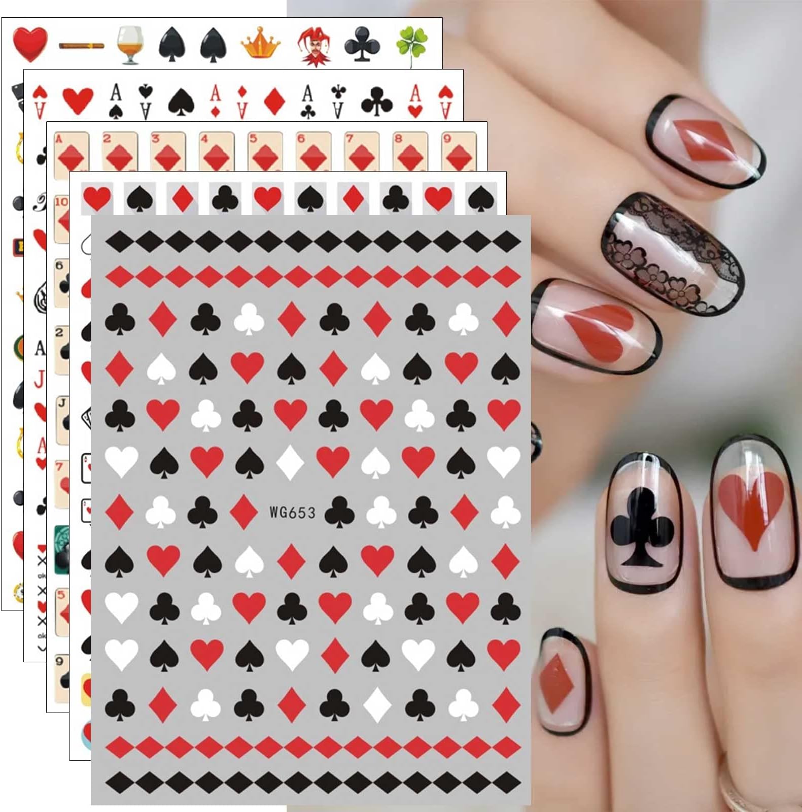 Amazon.com: JMEOWIO 8 Sheets Poker Nail Art Stickers Decals Self ...