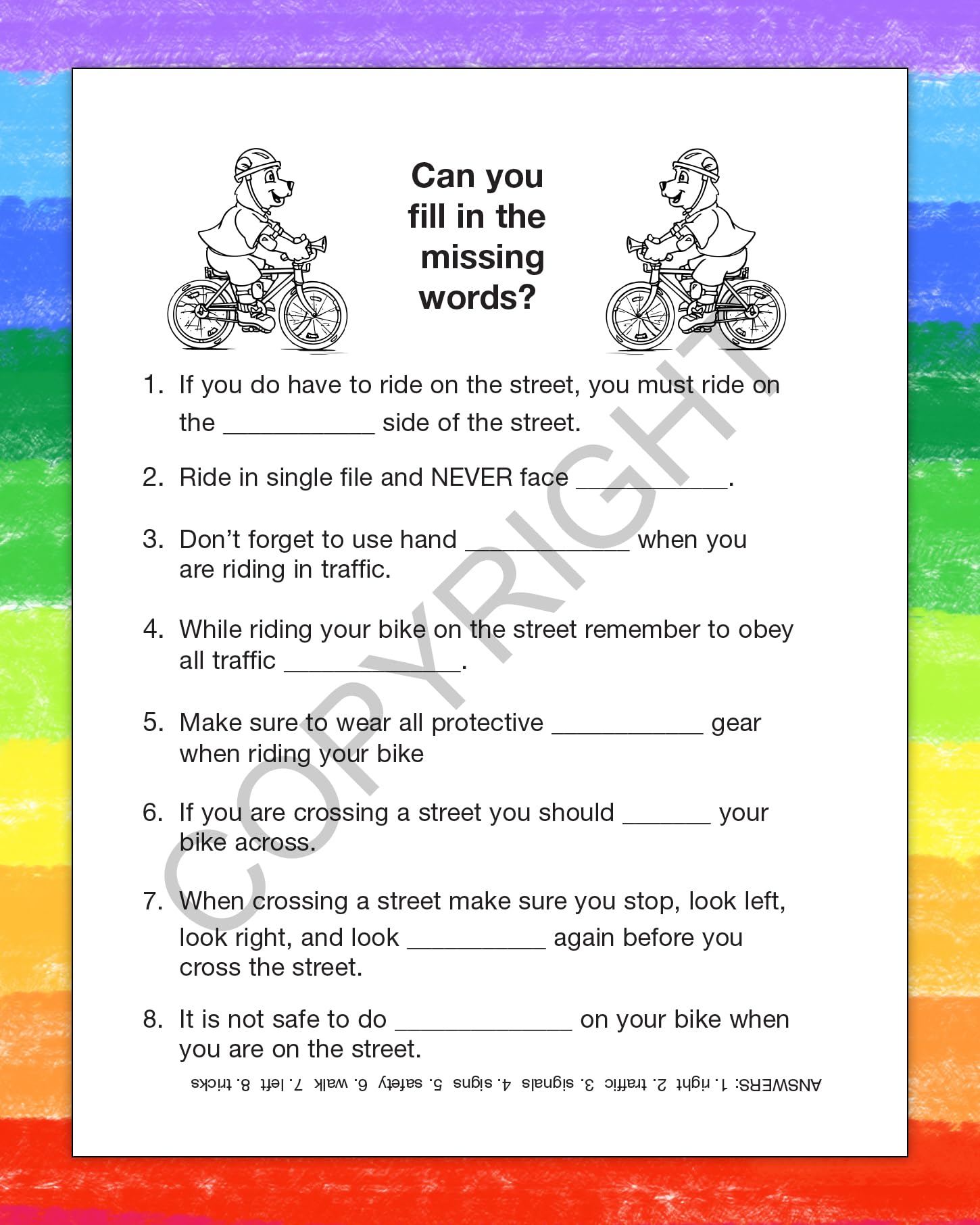Bike Safety Rules Worksheets Bicycle Safety Activity Kit