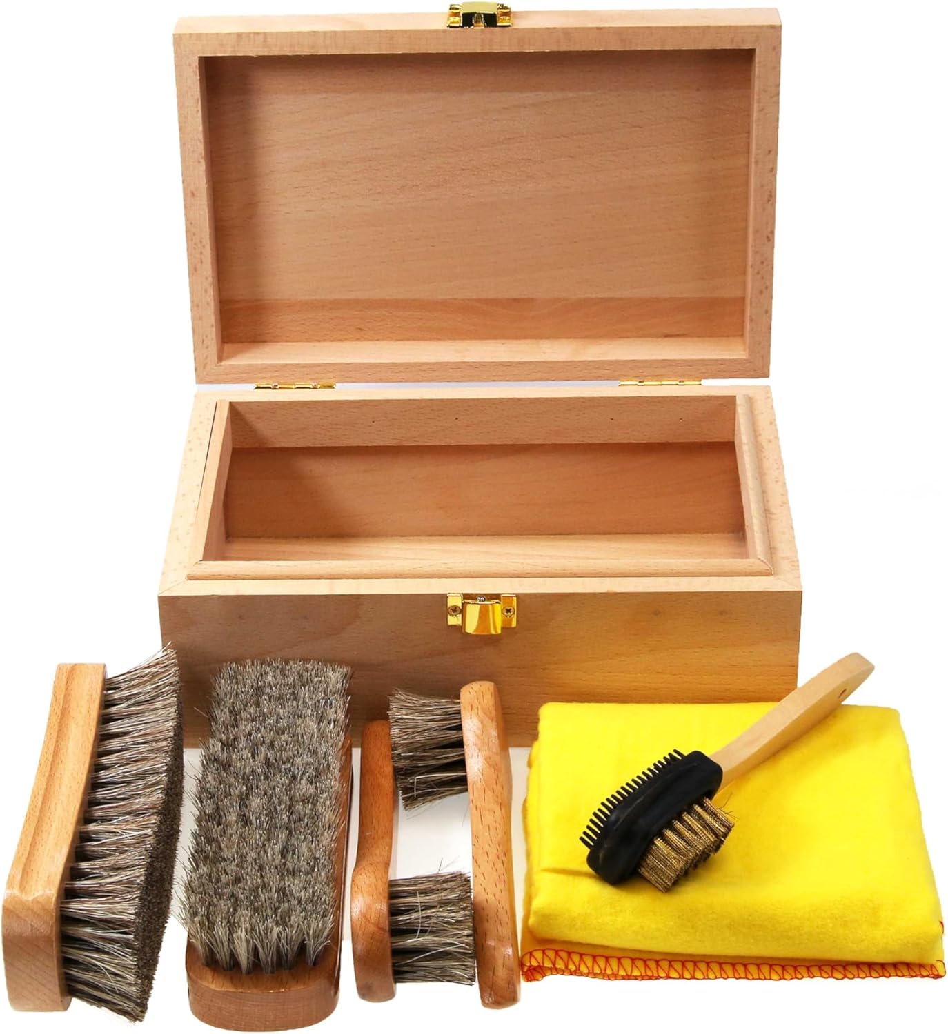 Premium Beech Wood Shoe Valet Box Shoe Care Kit (no polish) Horsehair ...