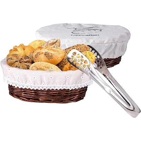 Large Bread Basket for Serving Set - 12x9” Wicker Basket with Removable ...