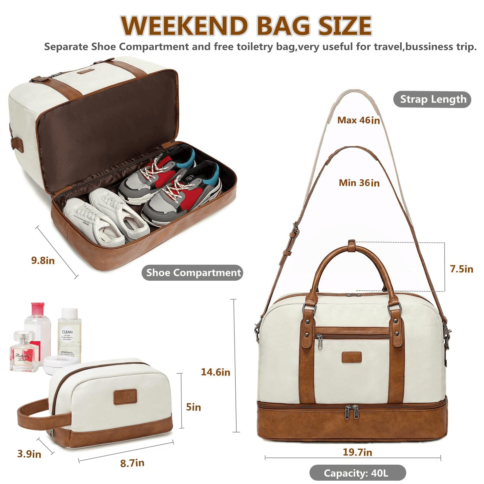 Wogarl Weekender Bags for Women Large Canvas Overnight Bag Travel ...