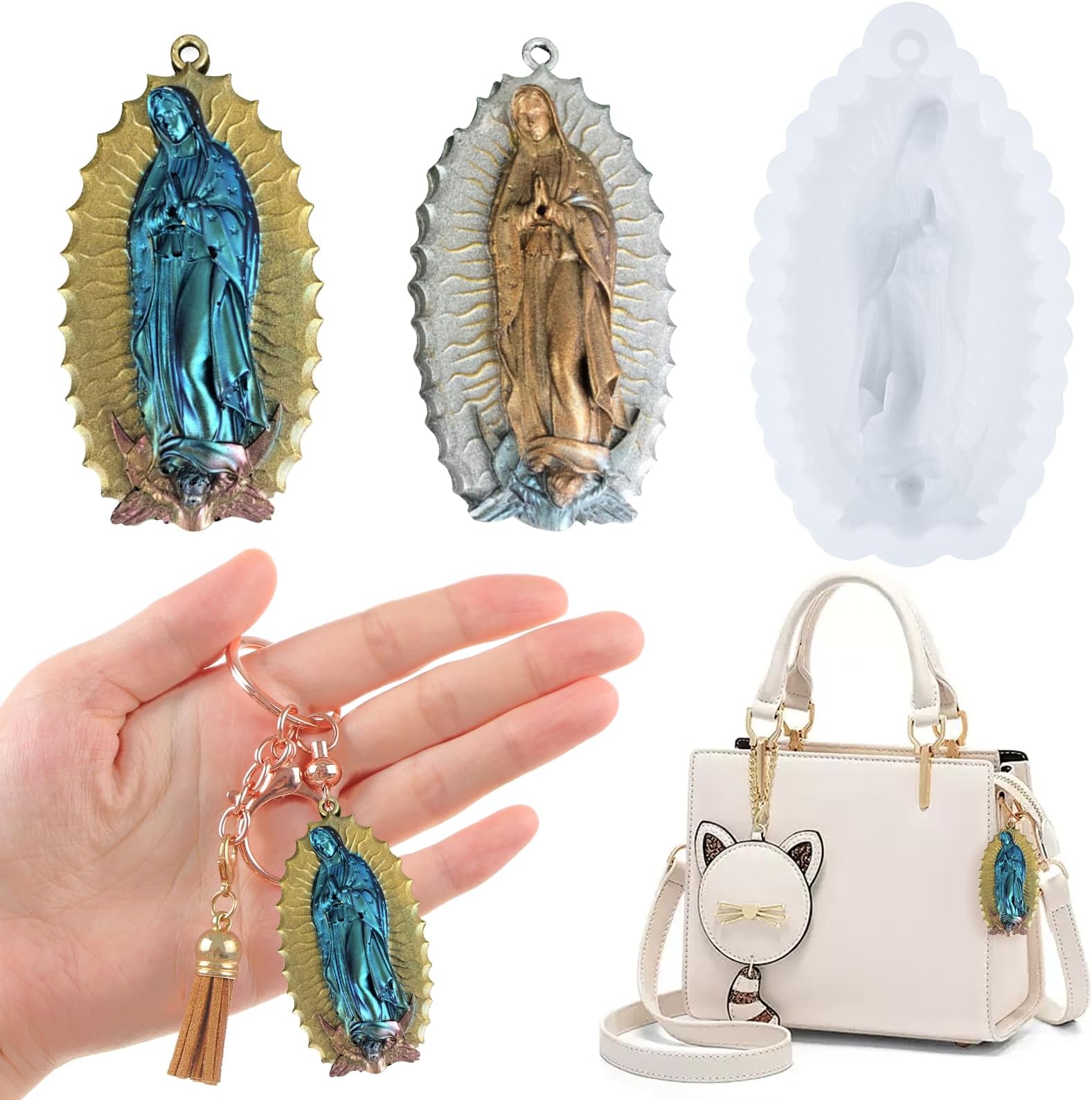 Amazon.com: BROVITI 1Pcs Virgin Mary Keychain Resin Silicone Mold Mary ...