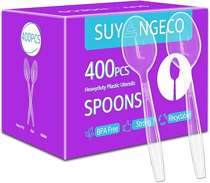 Amazon.com: [400 Count] Clear Plastic Spoons Heavy Duty Disposable ...