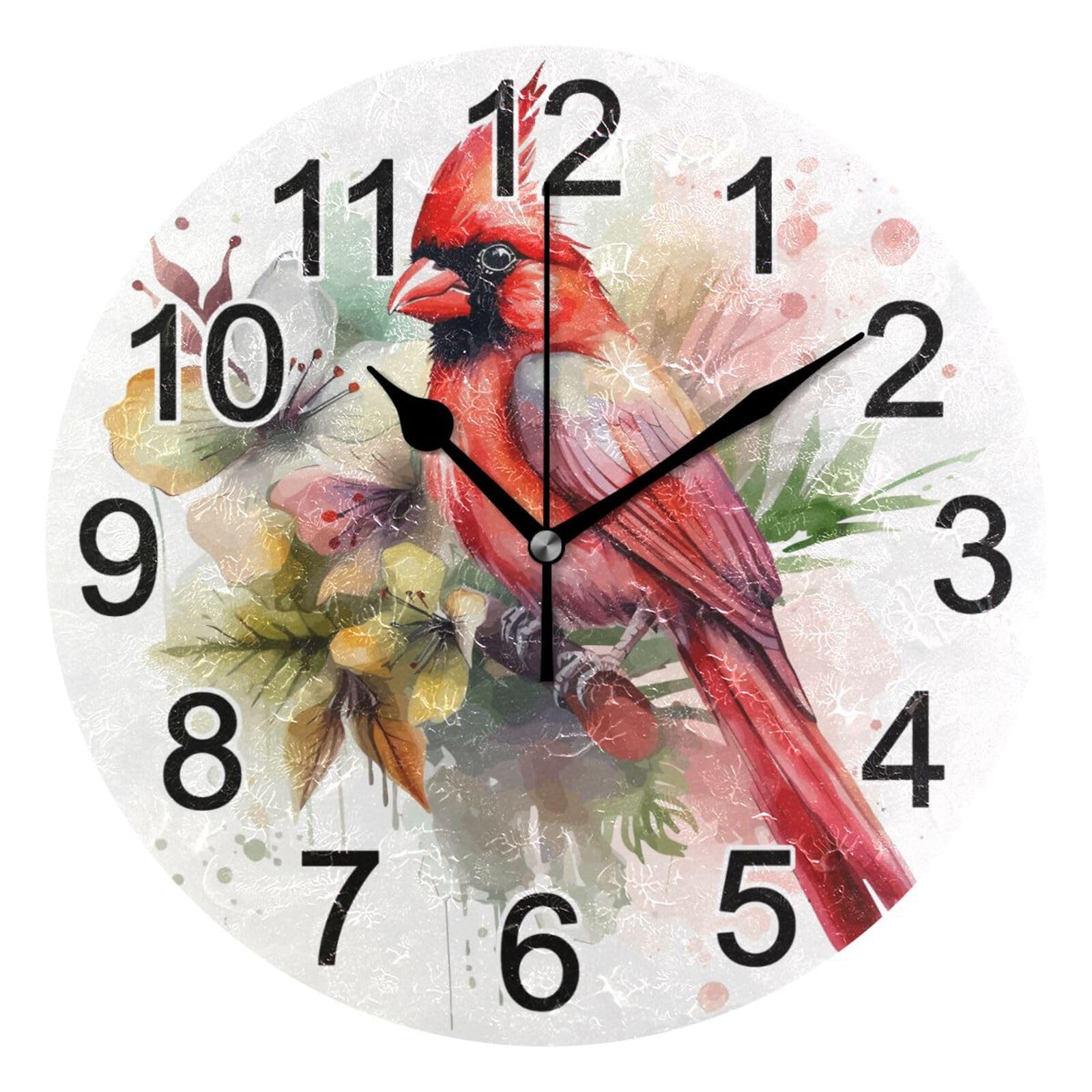 Amazon.com: BOENLE Cute Cardinal Bird Christmas Wall Clock Non Ticking ...