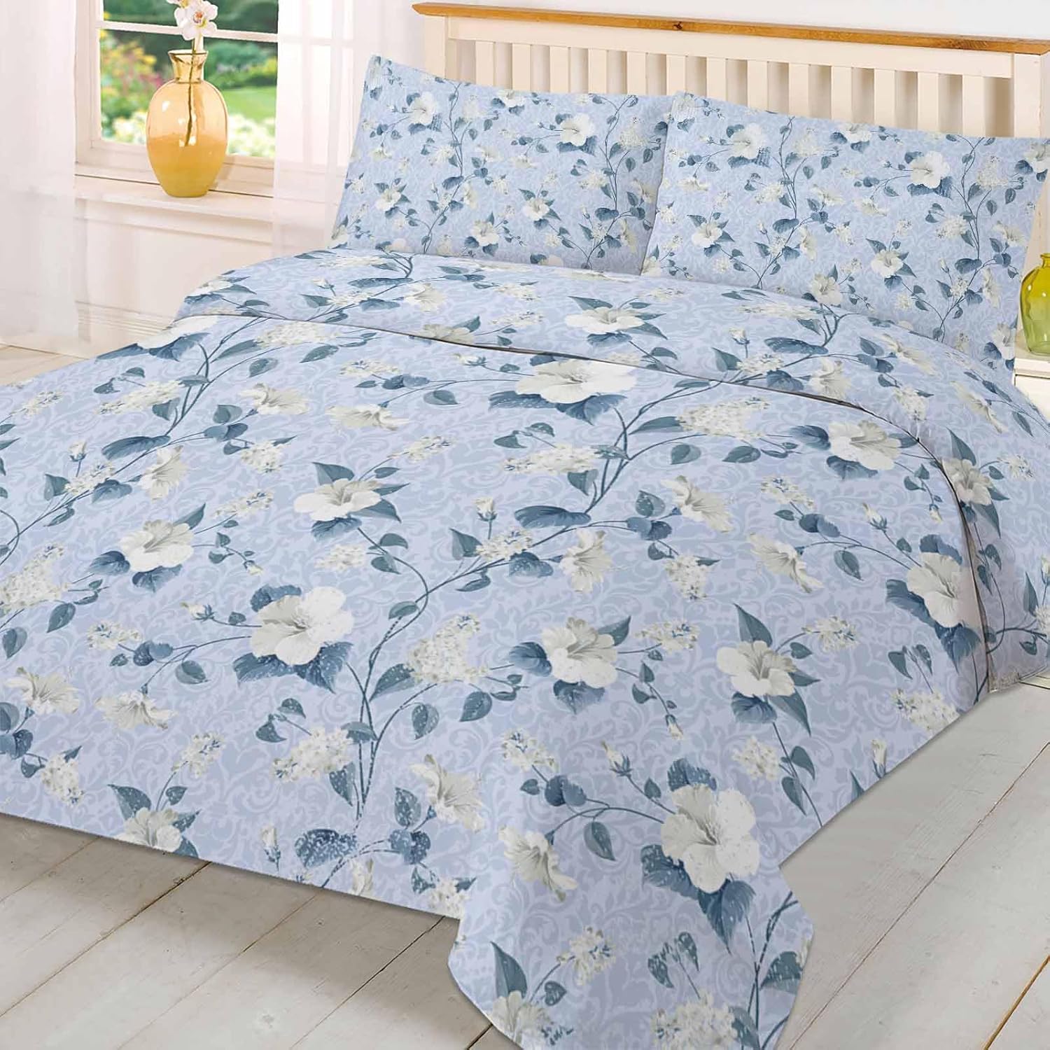 Amazon.com: Blue Spring Flower Bed Duvet Cover Cal King Size,Washed ...