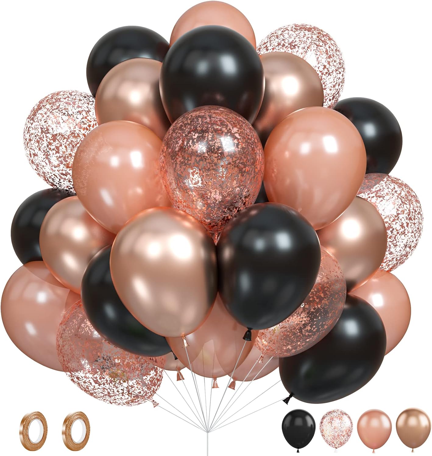 Amazon.com: Rose Gold Balloons Set, 60PCS Metallic Rose Gold & Black ...