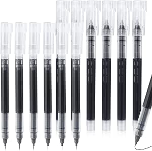 12 Pcs Black Ink Pens Rolling Ball Pens,0.5 mm Rollerball Pens Gel ...