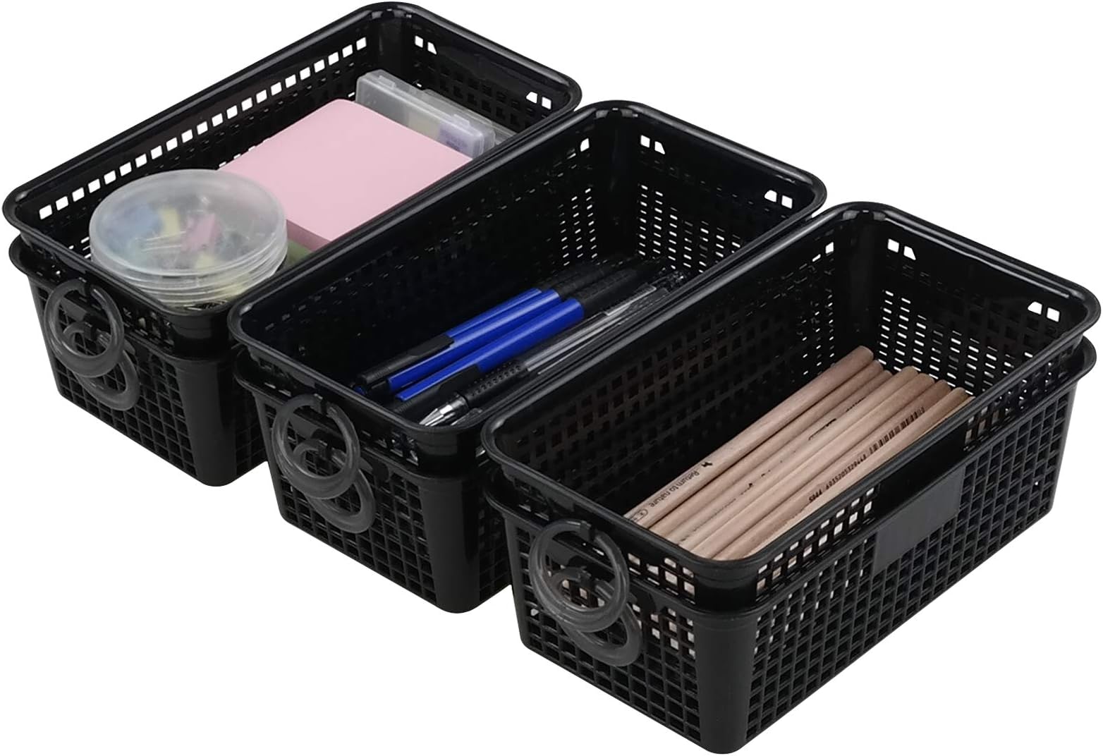 Amazon.com: Easymanie Slim Plastic Storage Baskets, Black, 6 Packs ...
