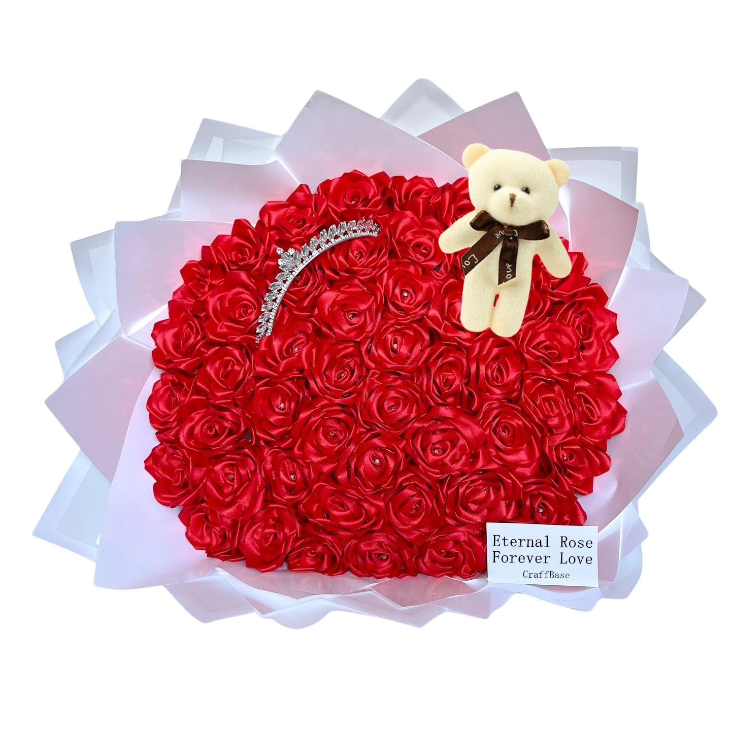 Amazon.com: Valentine Gifts Handmade Ribbon Roses Bouquet Personalized Eternal Roses Flowers Red ...