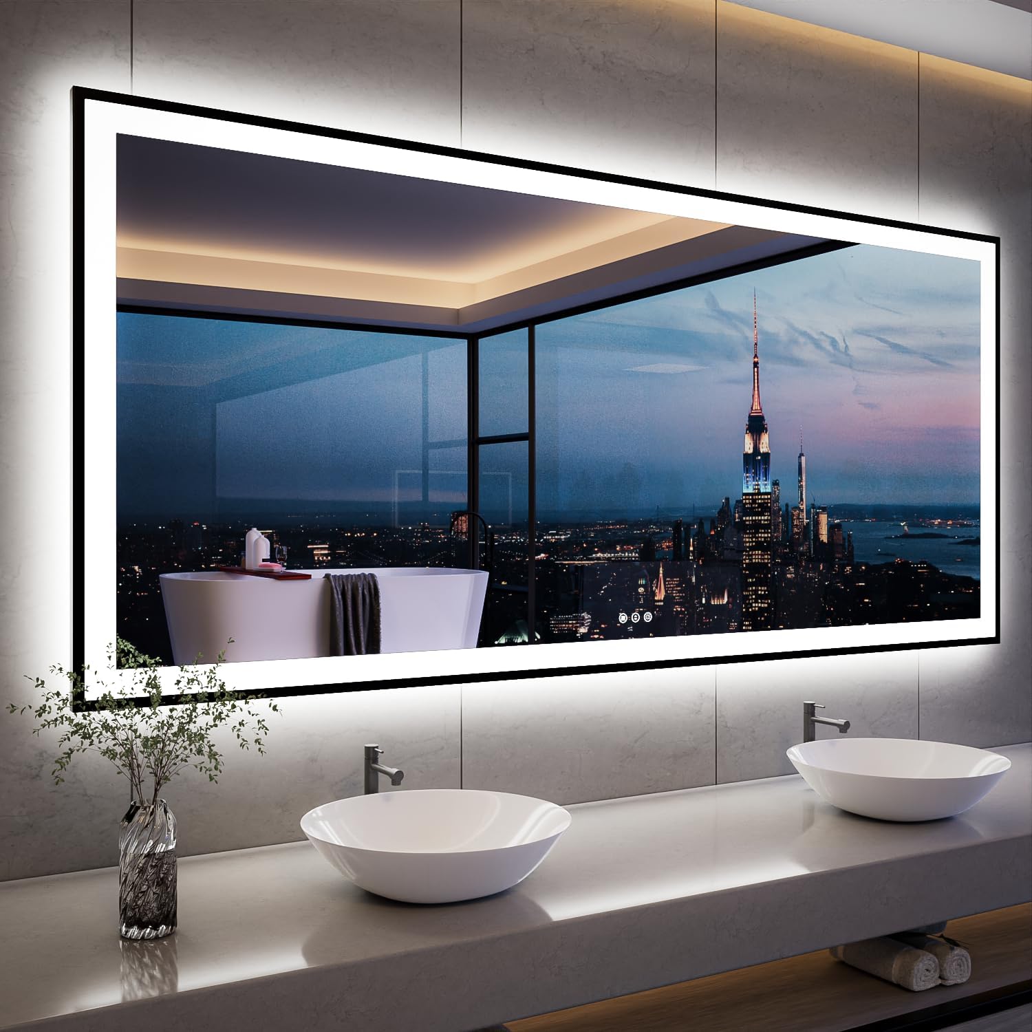 Amazon.com: ISKM Framed LED Mirror for Bathroom 84"x40", Dimmable LED ...