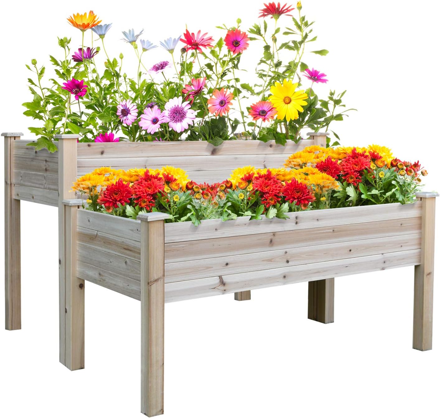 Amazon.com: Outsunny 4PCS Raised Garden Bed, Wooden Elevated Planter ...