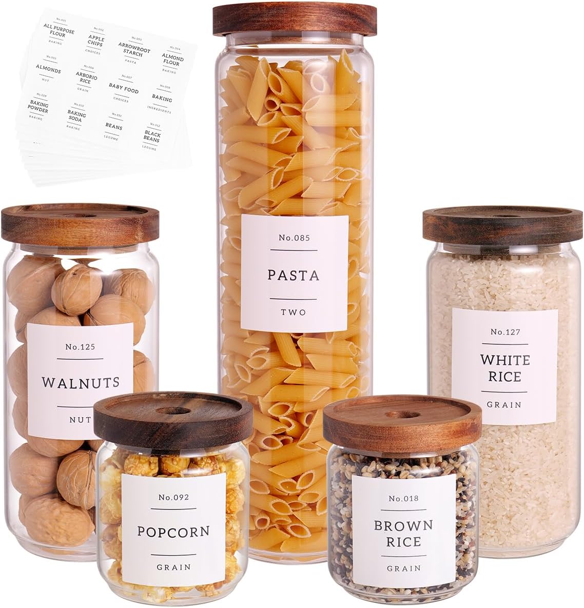 Amazon.com: 5 Set Glass Pantry Storage Jars with Acacia Airtight Lid ...