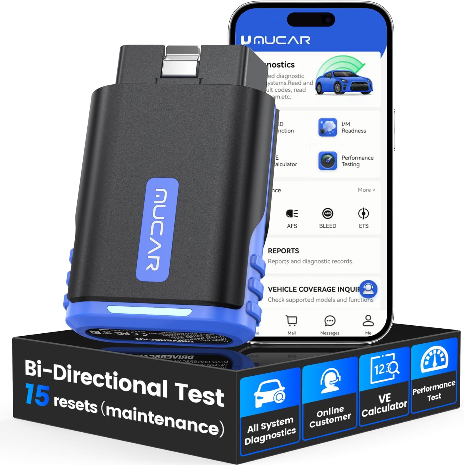 MUCAR DriverScan Bluetooth OBD2 Scanner, Bi-Directional Scanner OBDII ...