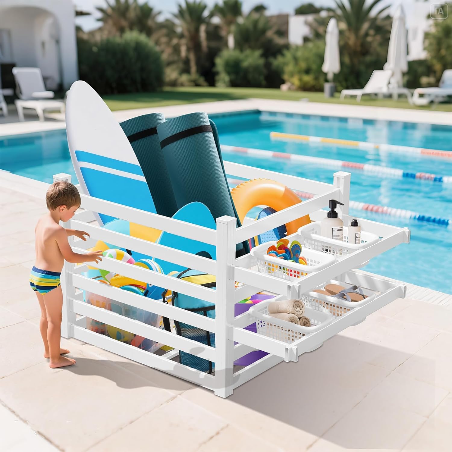 Amazon.com: UrGROWA Pool Storage Bins with Towel Rack, Large Pool ...