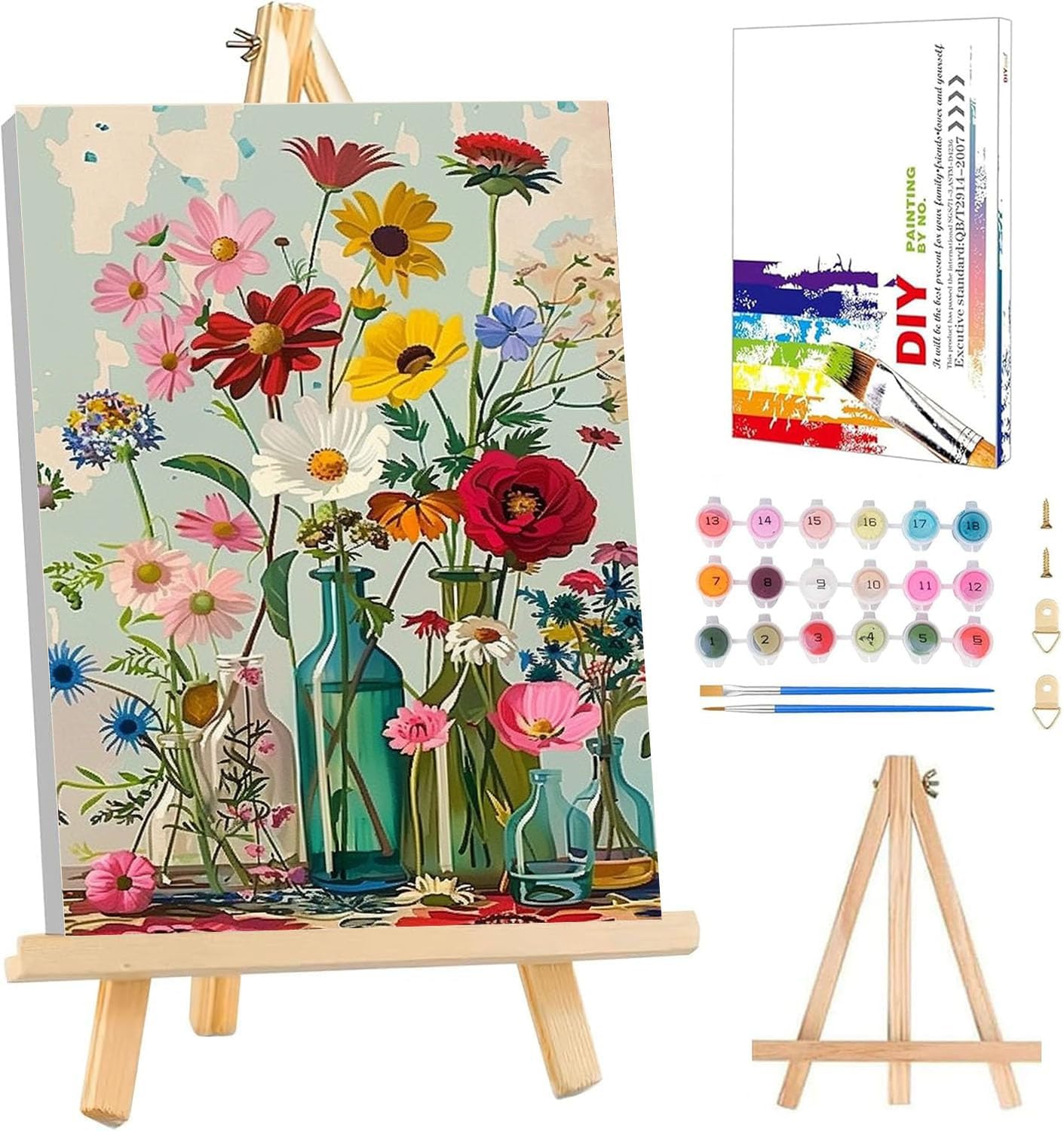 Amazon.com: Flowers Paint by Numbers Kit for Adults Beginner - Wooden ...