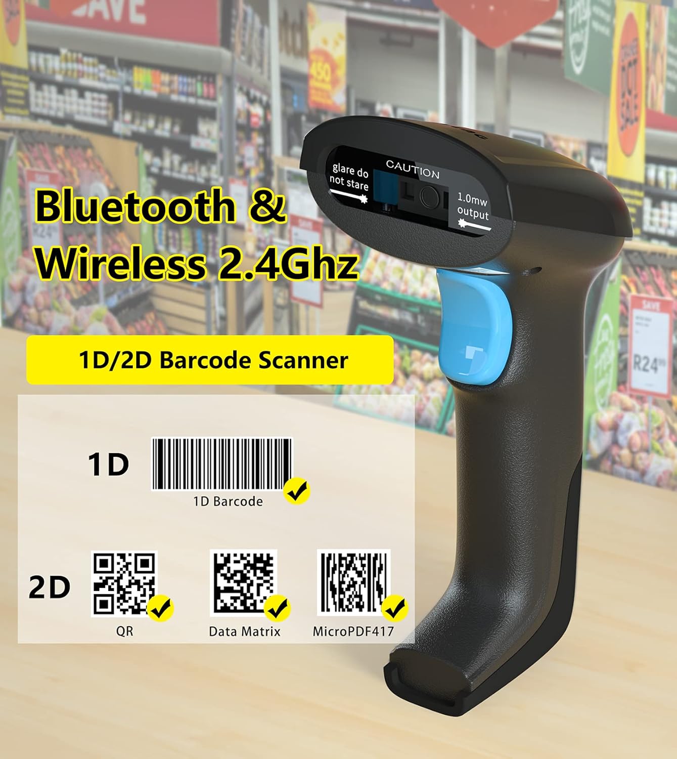 CHITENG Barcode Scanner, Barcode Scanner Wireless, Bar Code Scanner ...